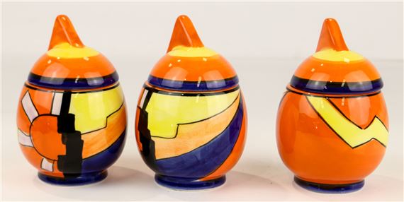 Clarice Cliff | A trio of Art Deco style lidded dishes | MutualArt