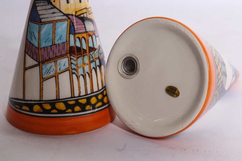 Clarice Cliff | A pair of Art Deco style conical salt and pepper ...