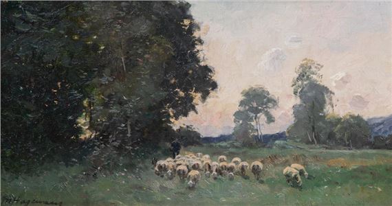 Maurice Hagemans | a shepherd with his flock of sheep | MutualArt