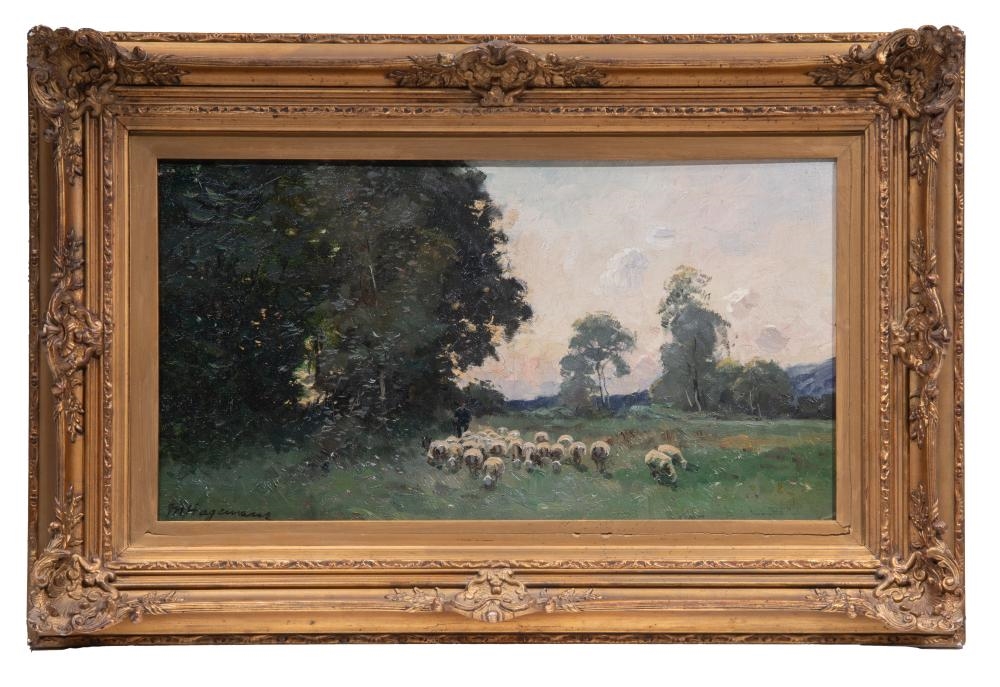 Maurice Hagemans | a shepherd with his flock of sheep | MutualArt