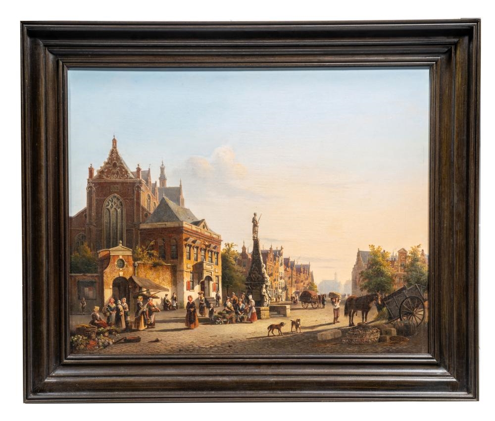Cornelis Springer | market day in a Dutch town (1845 - 1850) | MutualArt