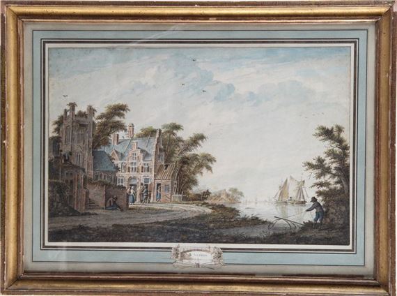 Dutch School, 19th Century | Animated view of a village by a lake ...