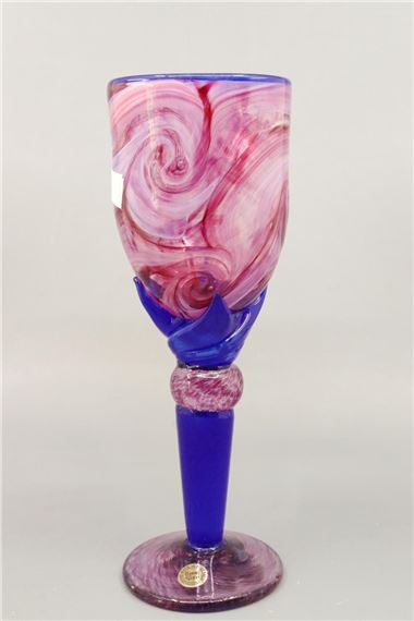 Colin Heaney | WINE GLASS WITH PINK TO WHITE SWIRL PATTERN AND BLUE ...