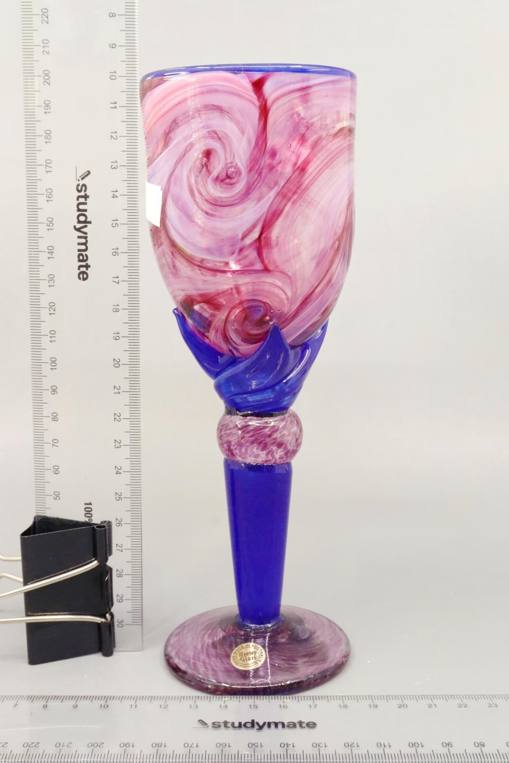 Colin Heaney | WINE GLASS WITH PINK TO WHITE SWIRL PATTERN AND BLUE ...