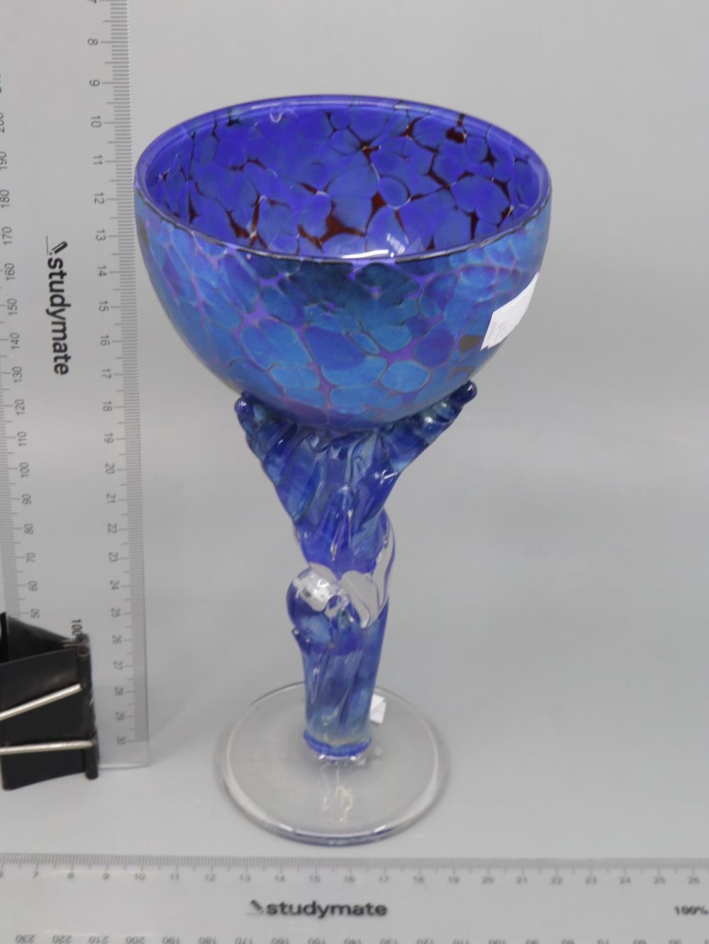 Colin Heaney | COLIN HEANEY IRIDESCENT BLUE ART GLASS GOBLET WITH WAVE ...