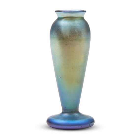 Quezal Art Glass & Decorating Co. | QUEZAL BLUE IRIDESCENT GLASS VASE ...