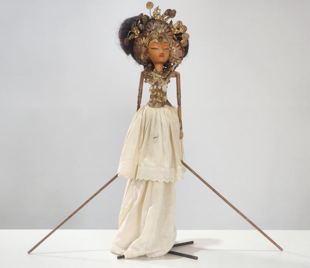 Puppet | Indonesian painted timber Wayang puppet on stand (94cm | MutualArt