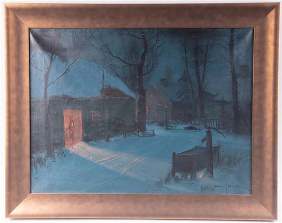 Svend Rasmussen Svendsen | Painting of a Snowy Path at Sunset. | MutualArt