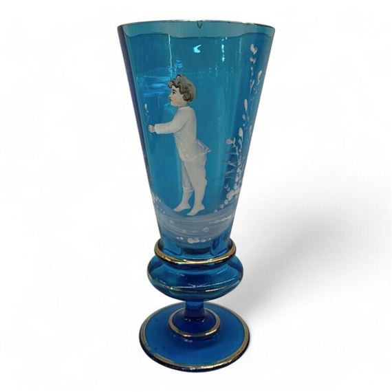 Mary Gregory | Victorian Blue Enameled Glass Mary Gregory Vase | MutualArt