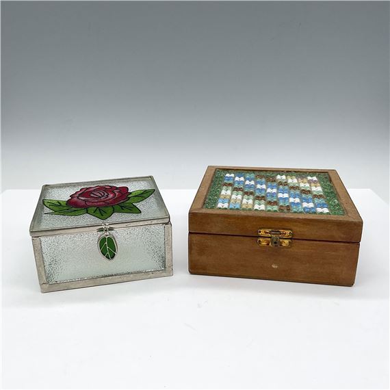 Jewelry | 2pc Decorative Textured Glass and Wooden Vanity Boxes (20th ...