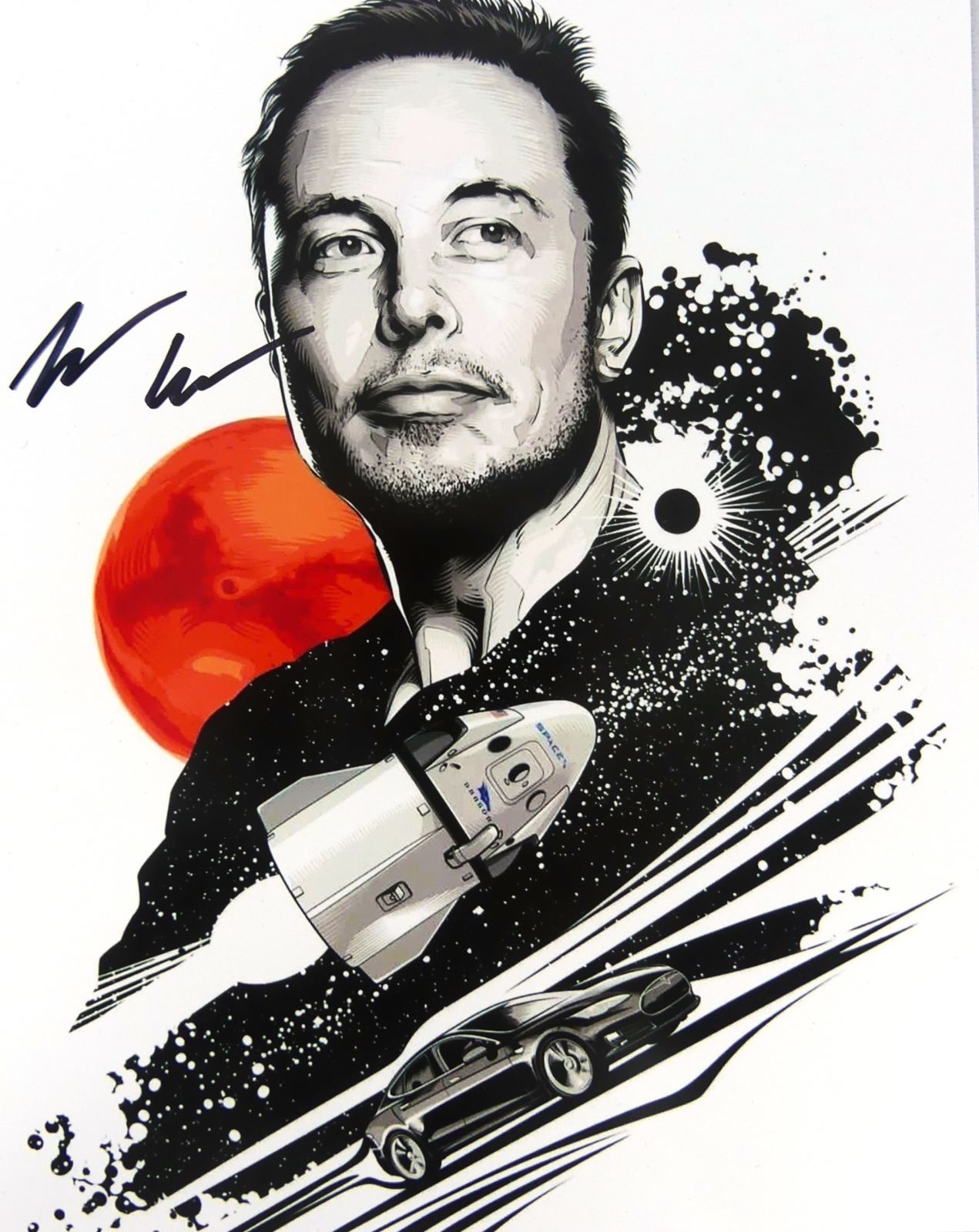 Dragon | Elon Musk portrait print with SpaceX Dragon Spacecraft and ...