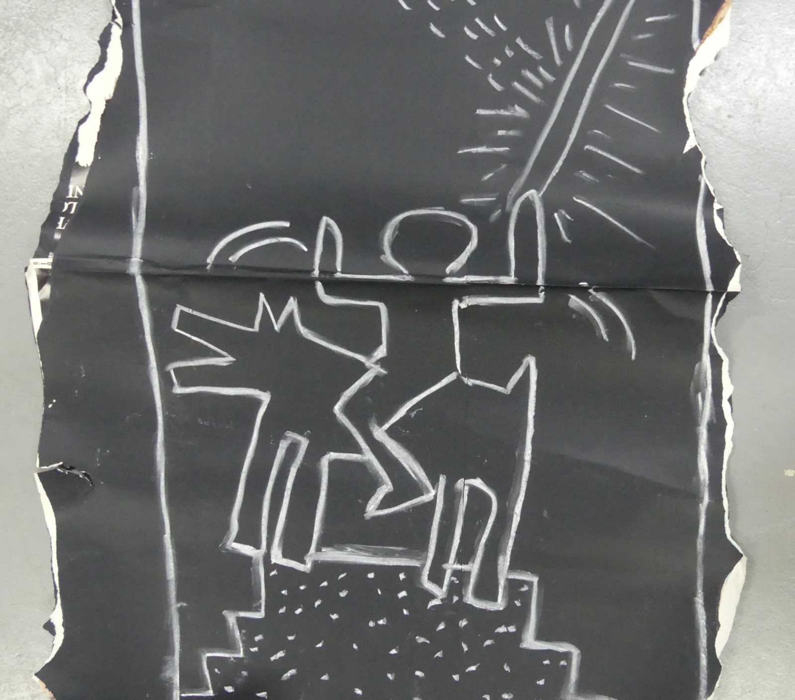 Keith Haring | Subway Series chalk drawing on black paper attributed to ...