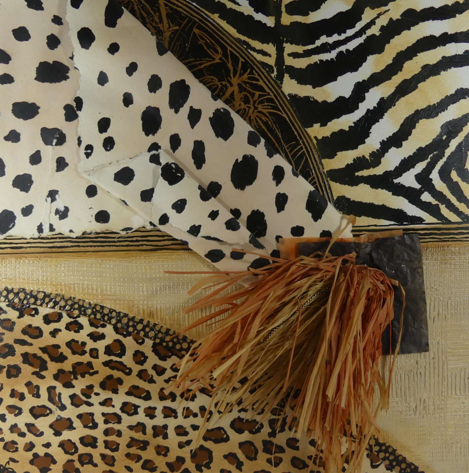 Lee Reynolds | Lee Reynolds animal print painting with folded fabric ...