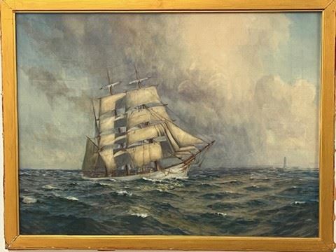 Hely Augustus Morton Smith | Masted billowing vessel at sea with ...