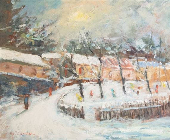 Michel Cornu | Enfants jouant dans la neige sur la place du village ...