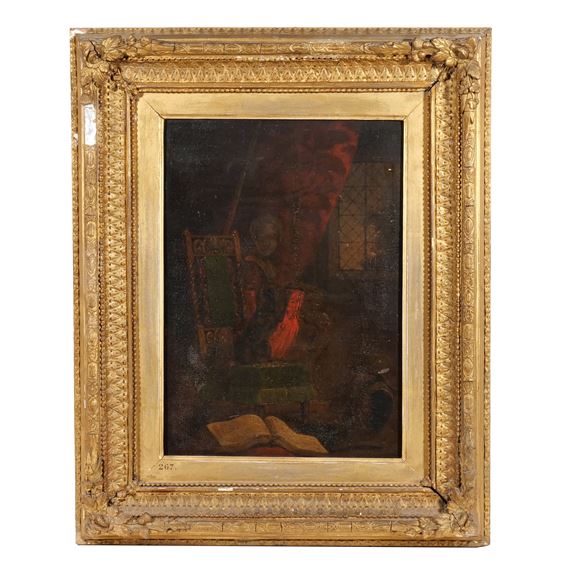 Edwin Landseer | Still life with dog on a chair | MutualArt