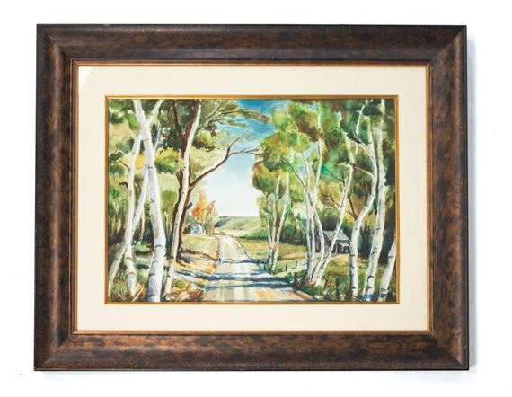 Emerson Burkhart | LANDSCAPE OF COUNTRY ROAD WITH BIRCH TREES (Circa ...