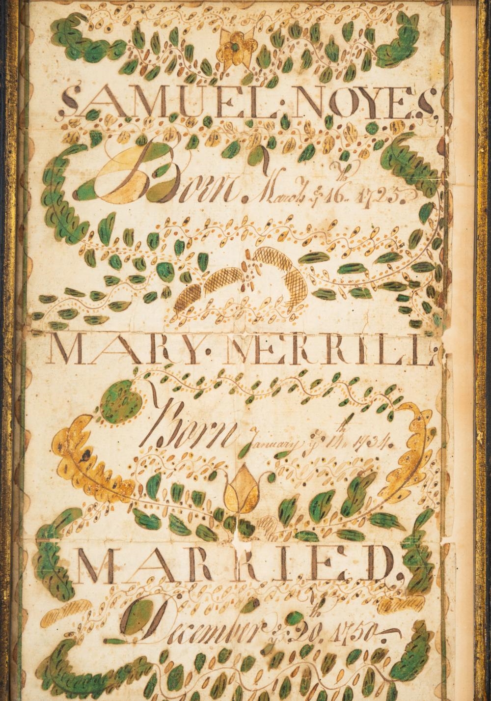 American School, 18th Century | Wedding fraktur for Samuel Noyes and ...