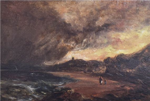 William Collins | Extensive landscape with figures on the beach with a ...
