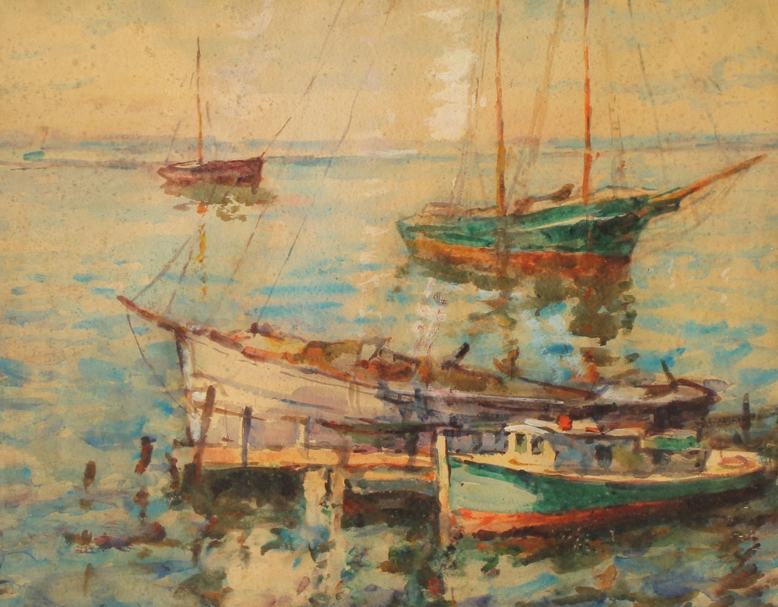 J. Edgar Forkner | Anchored and Docked Boats Scene | MutualArt