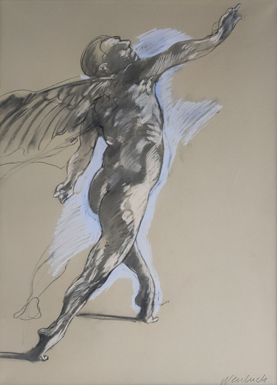 Claude Weisbuch | Portrait d'homme ailé rehaussé signé en bas à droite ...