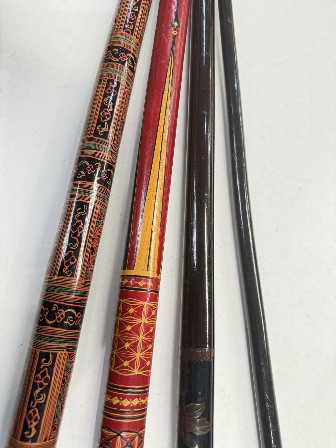 Three | A Japanese black lacquer walking stick with cloisonne ...