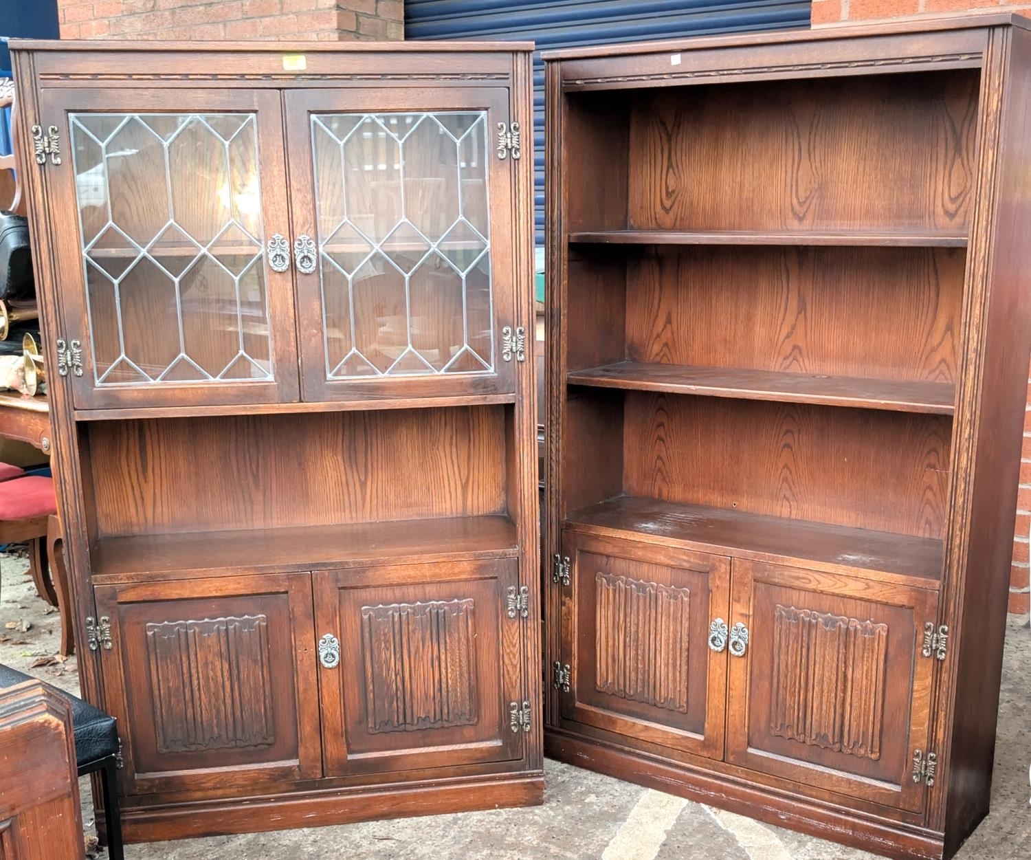 Above | An oak Jacobean style bookcase with drawers below and another ...