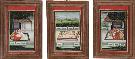 Indian School, 19th Century | 3 Jaipur erotic miniatures (20th Century) | MutualArt