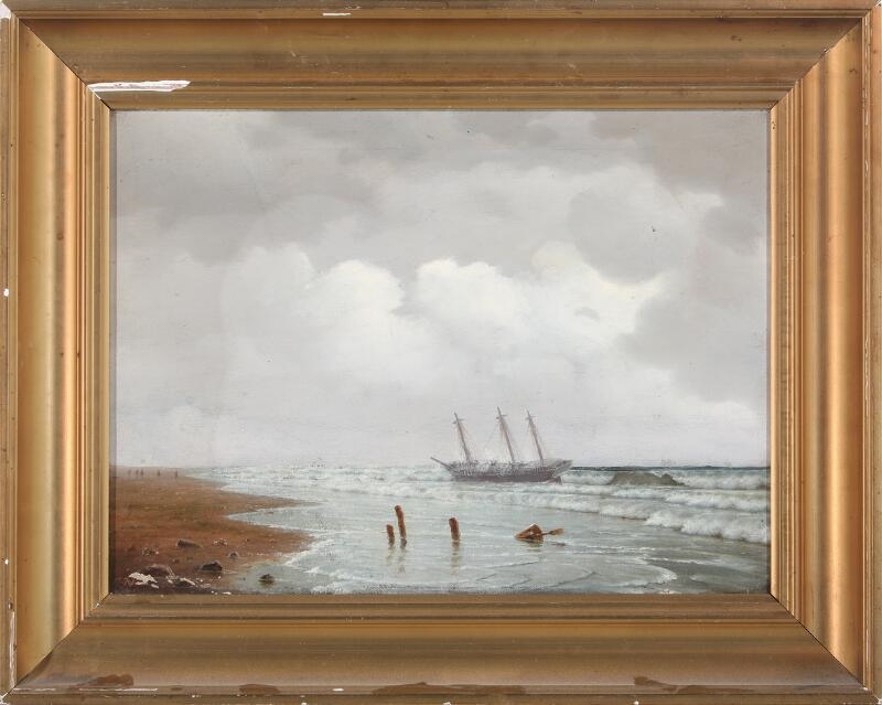Carl Neumann | Coastal view with a wrecked ship | MutualArt
