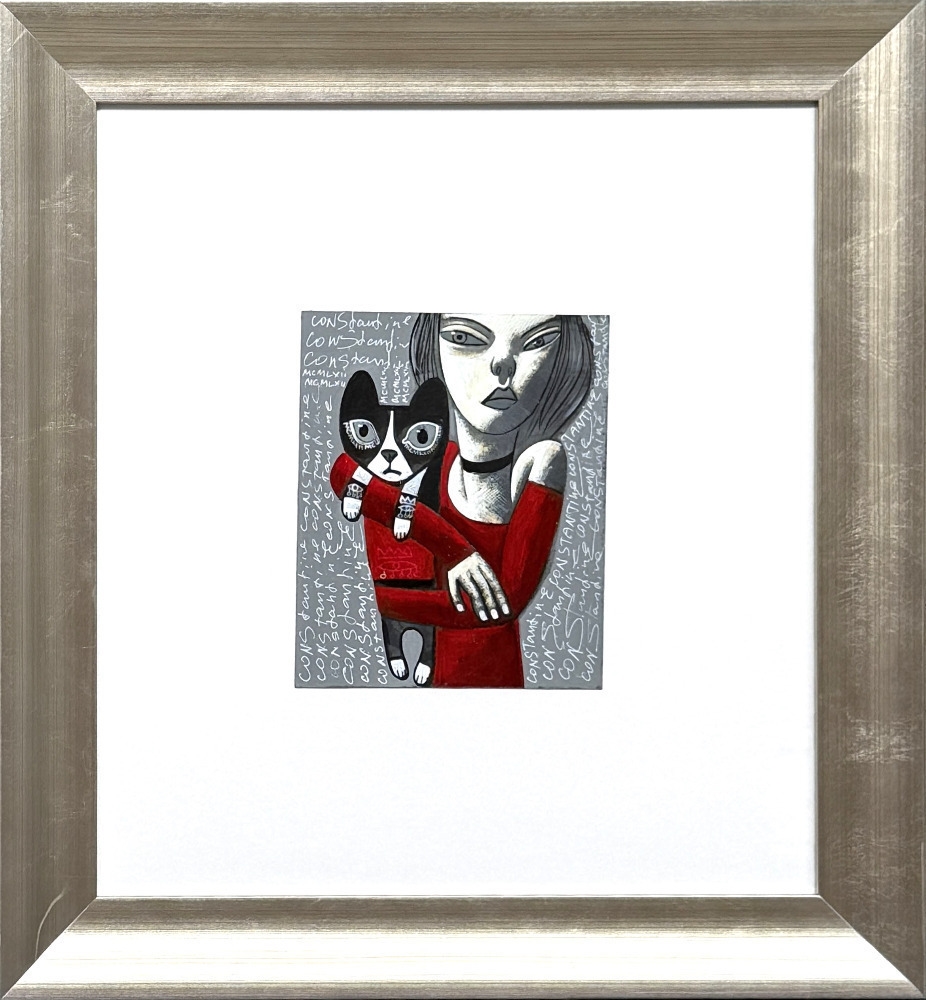 Constantine Popov | Taya with Black and White Striped Cat | MutualArt