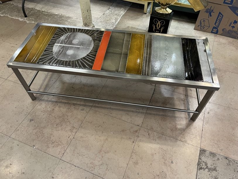 Roger Capron | Glazed ceramic tile tray decorated with a sunny face ...