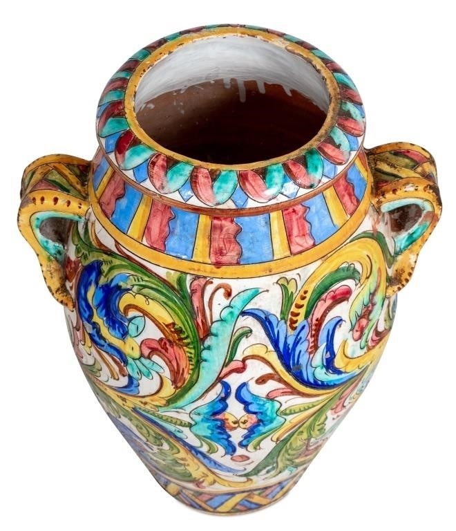 Planter | Italian Majolica Ovoid Two Handled Vase | MutualArt