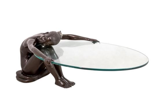Coffee | Modern Patinated Glass Top Bronze Figural Table (20th Century ...