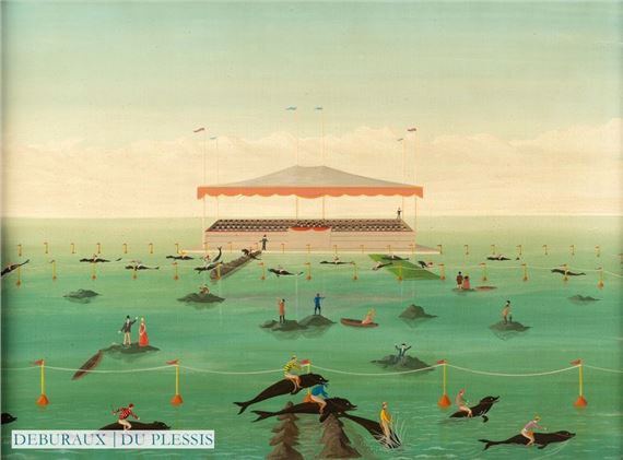 Julien Menu | Julien MENU The Dolphin Race Oil on canvas signed lower ...