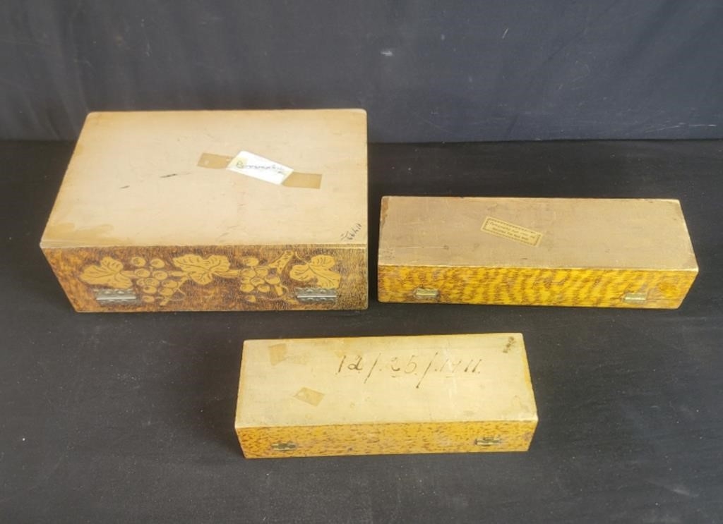 Three | Three carved wood boxes | MutualArt