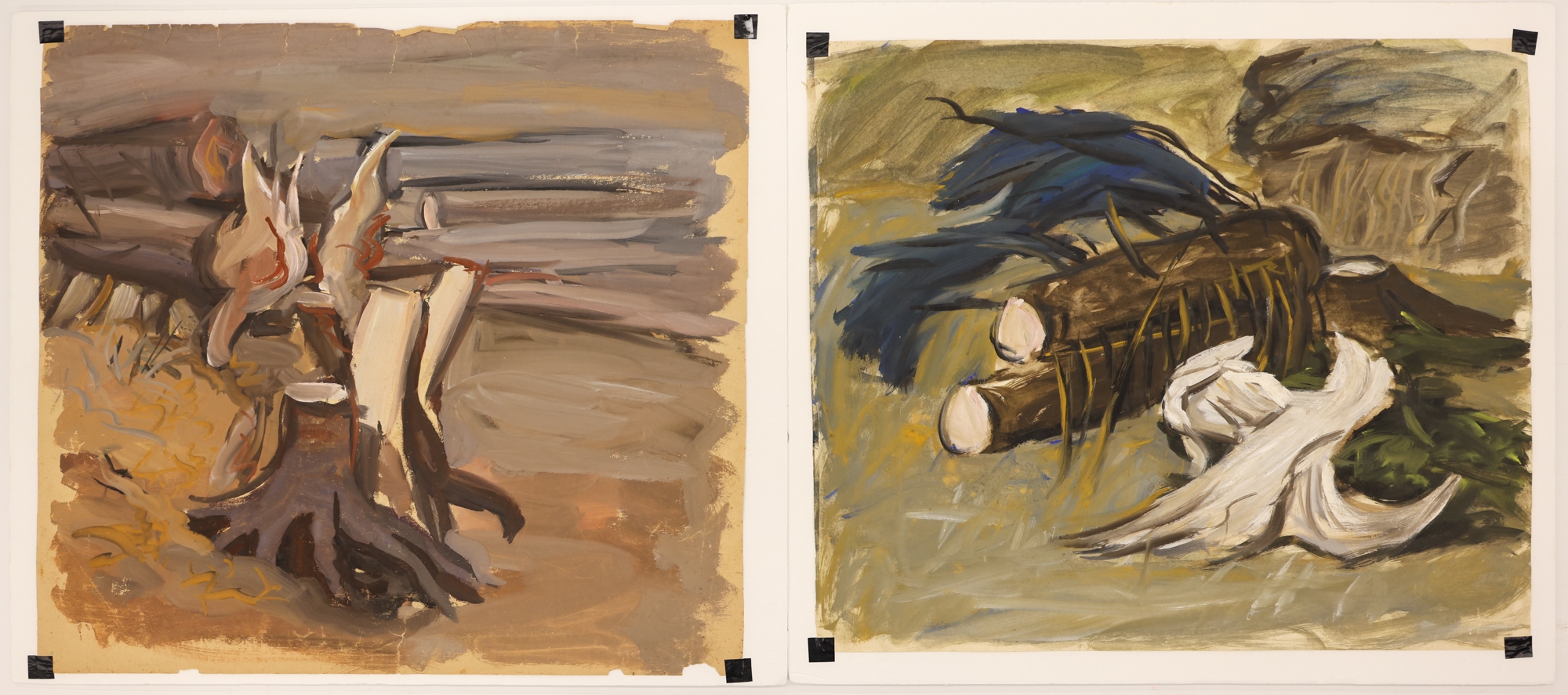 Arthur Runquist | 2pc Arthur Runquist ''Cut Log Landscapes'' Oil on ...