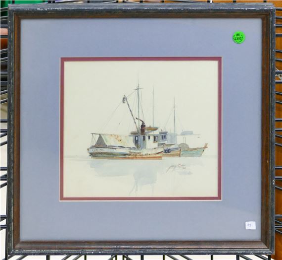 Jerry Stitt | Jerry Stitt ''Fishing Boats'' 1980 Watercolor on Paper Framed 16''x16 (1980 ...