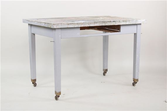 Front | Paint Splatter & Drawings Artist's Wooden Work Table | MutualArt