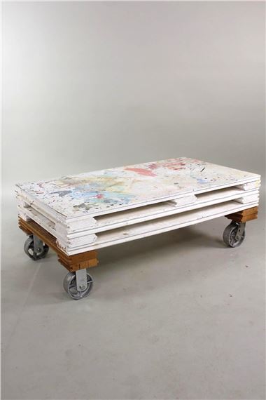Coffee | Paint Splattered Art Studio Wheeled Dolly Cart | MutualArt