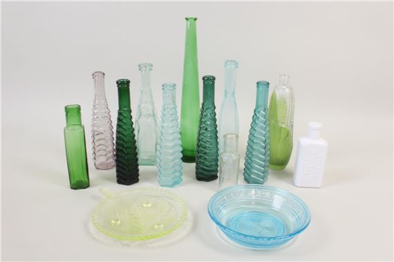 Valentino White | Collection of 14 Colored Glass; Spiral Pepper Sauce ...