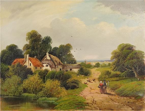 J. Morris | Country road with buildings (19th century) | MutualArt