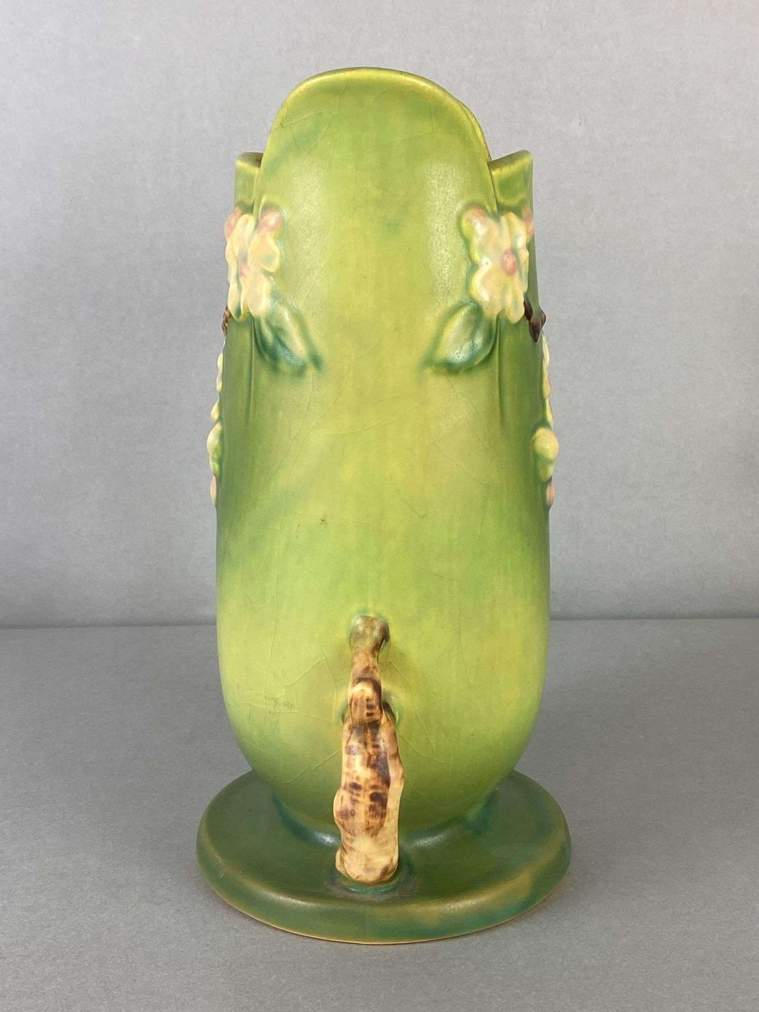 Roseville | Roseville Pottery Green Apple Blossom Double Handled Vase ...