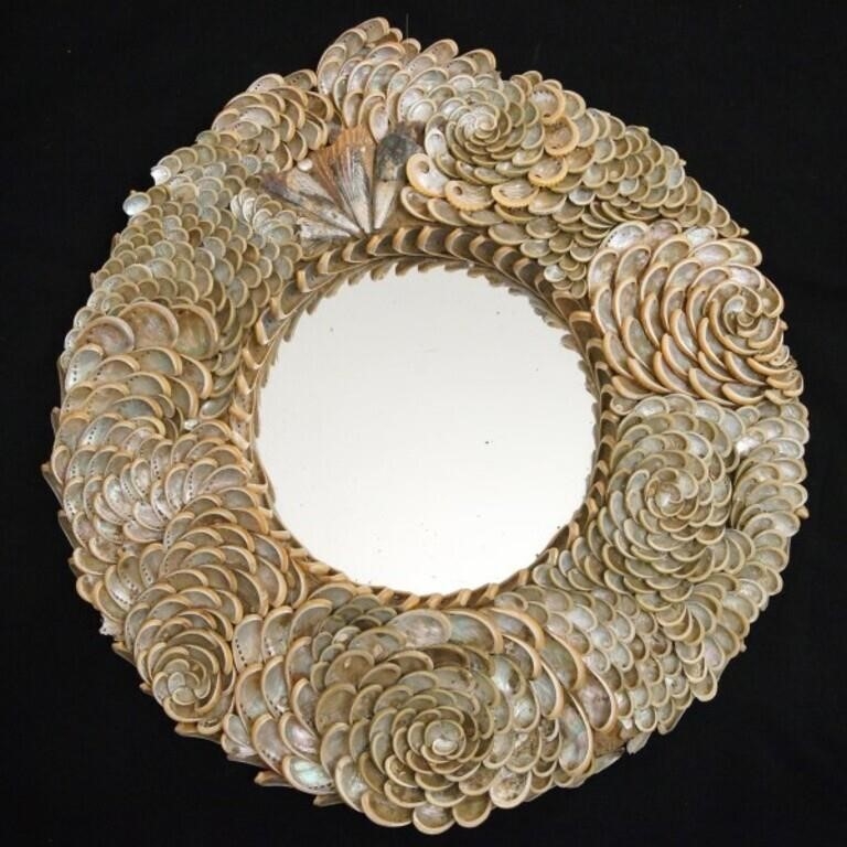 Large | Round Opalescent Sea-Shell Art Mirror | MutualArt
