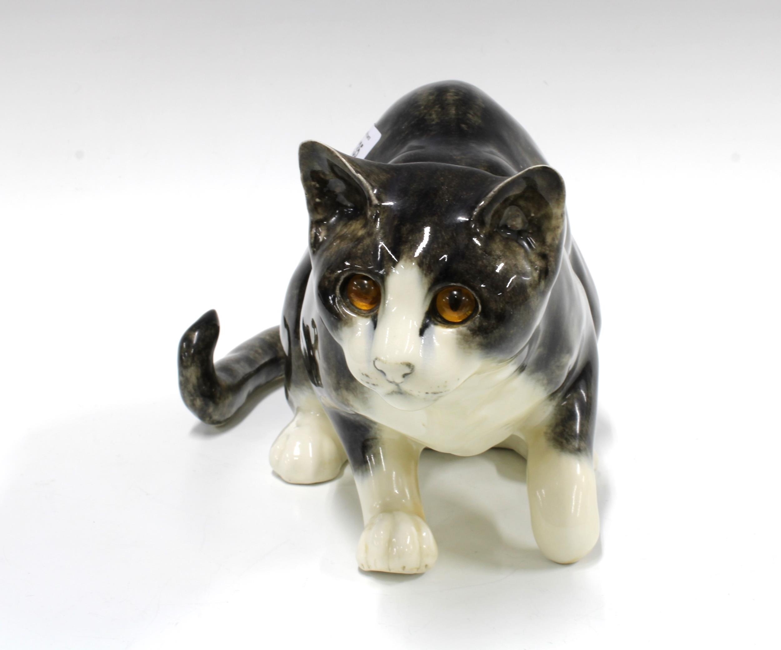 Mike Hinton | Mike Hinton crouching cat figure with glass eyes | MutualArt