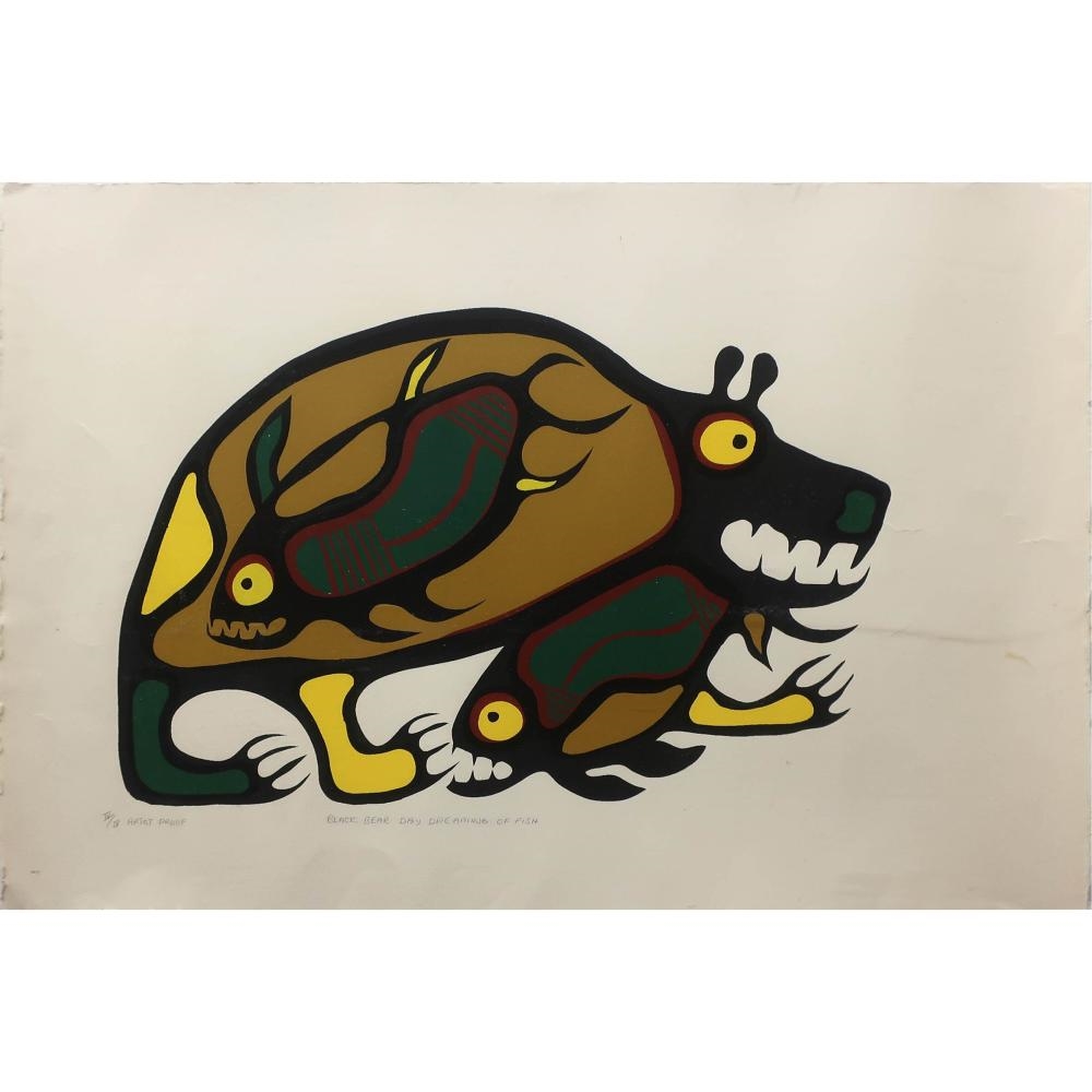 Norval Morrisseau | BLACK BEAR DAY DREAMING OF FISH | MutualArt