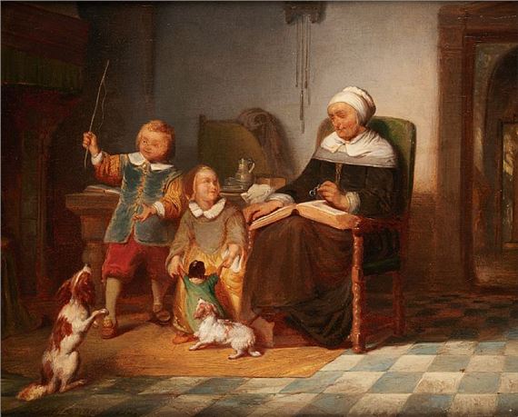Pieter Alardus Haaxman | Enfants jouant avec les chiens. (1853) | MutualArt