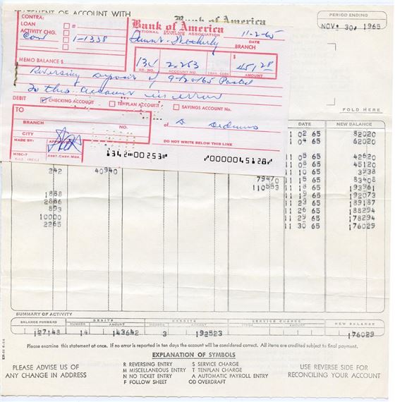 Andre de Dienes | ANDRÉ DE DIENES Vintage Bank Statement/Deposit 1965 | MutualArt