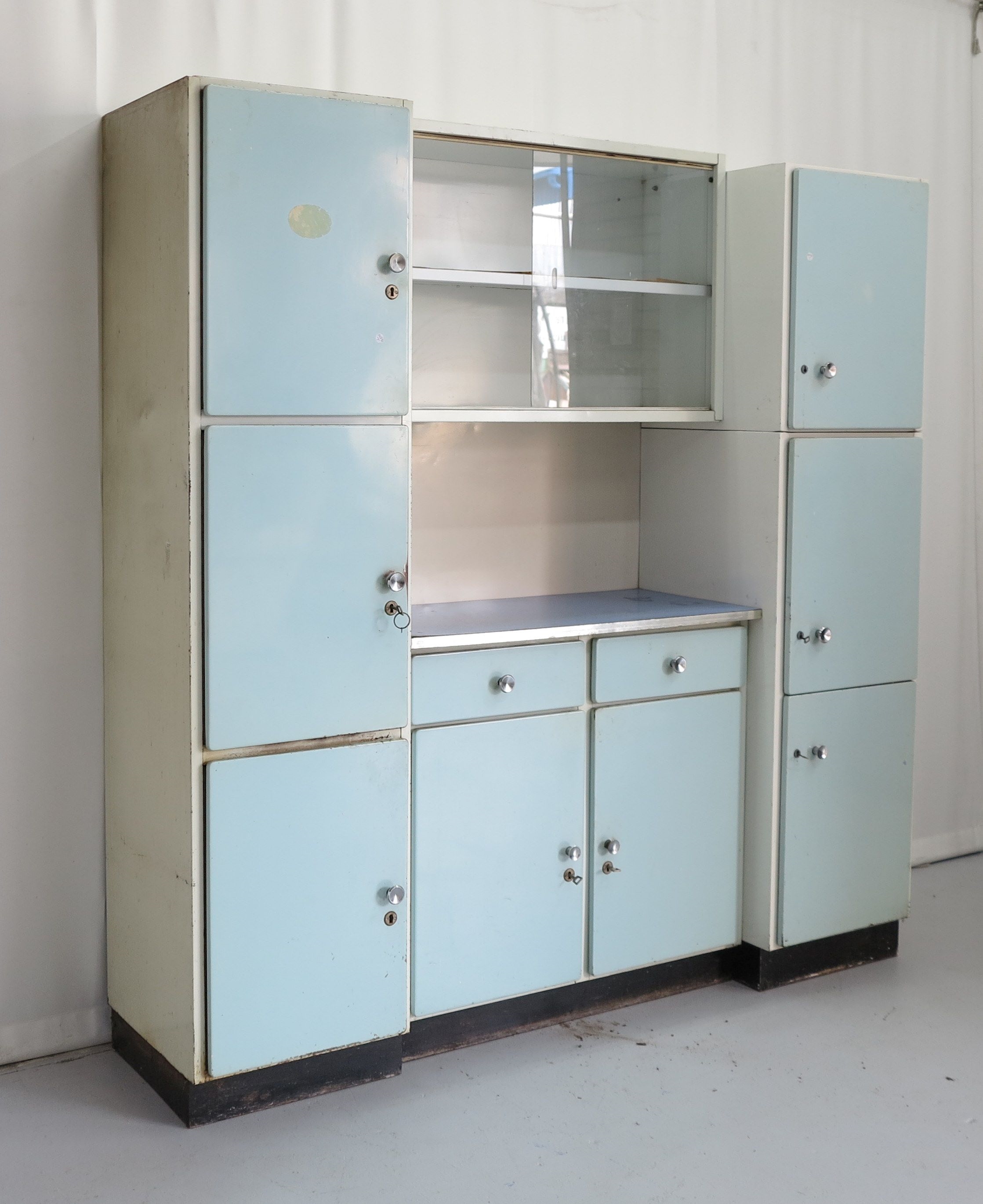 Large | LARGE VINTAGE METAL KITCHEN CABINET | MutualArt