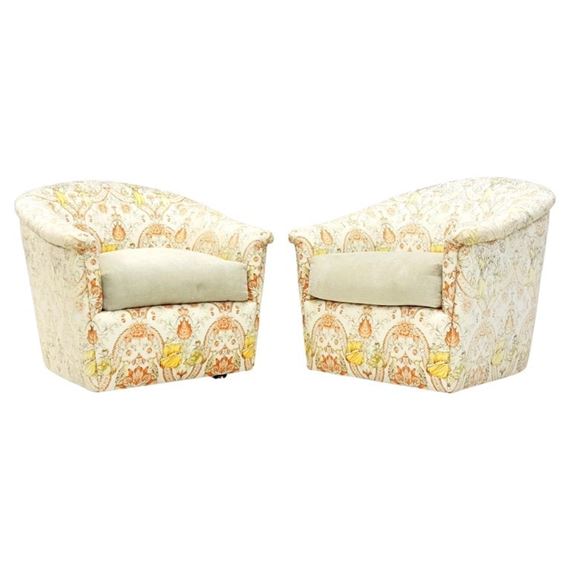J. Robert Scott | Pair of Swivel Lounge Chairs in Chinoisiere Fabric by ...