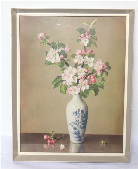 James Noble | apple blossoms in a Willow pattern vase | MutualArt
